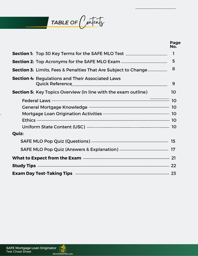 NMLS Exam "Cheat Sheet" Study Guide – Study with Dee